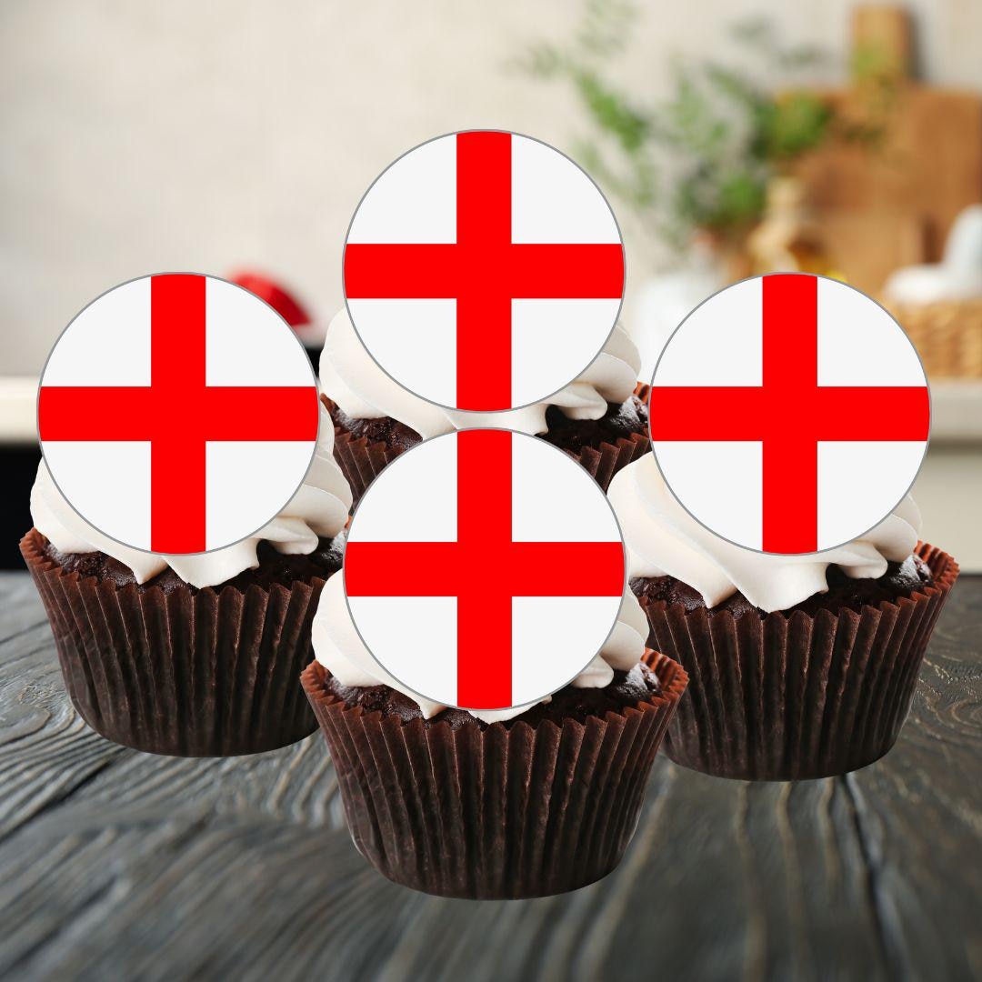 England Flag Round Edible Cupcake Toppers - St George's Cross Cake ...