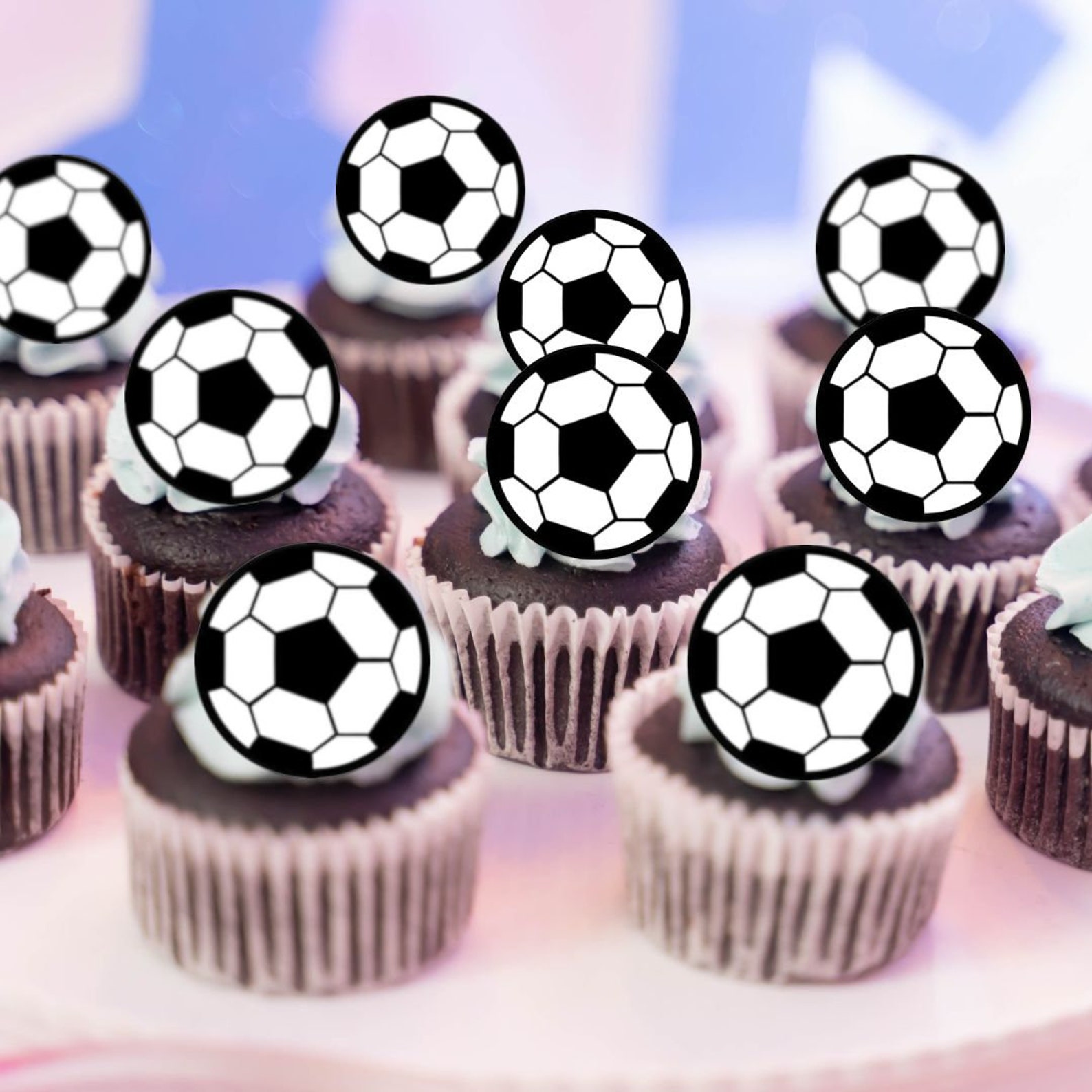 Football Edible Cupcake Toppers - Soccer Ball Cake + Cookie Decorations ...