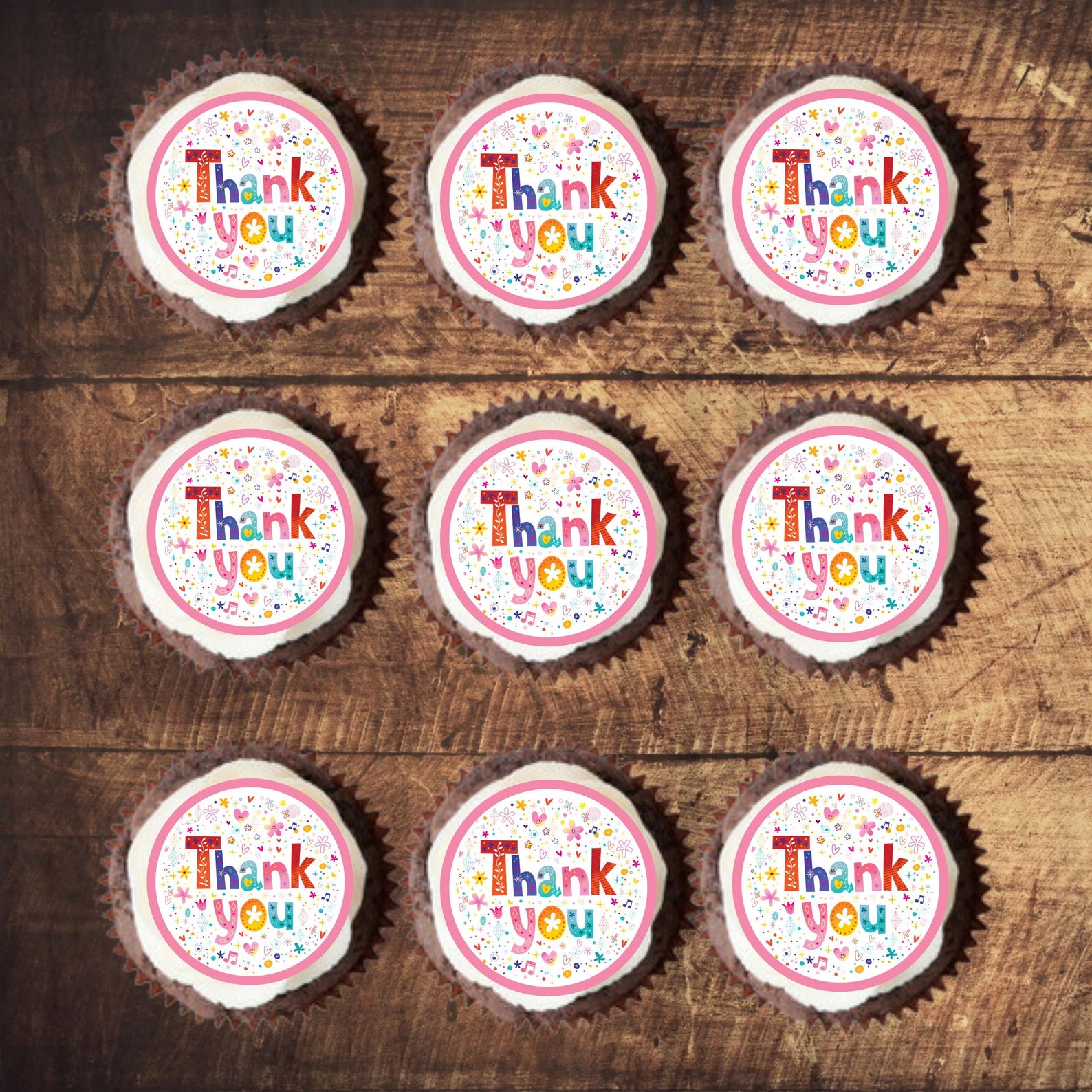 Thank You Edible Cupcake Toppers - Floral Theme Cookie + Cake ...