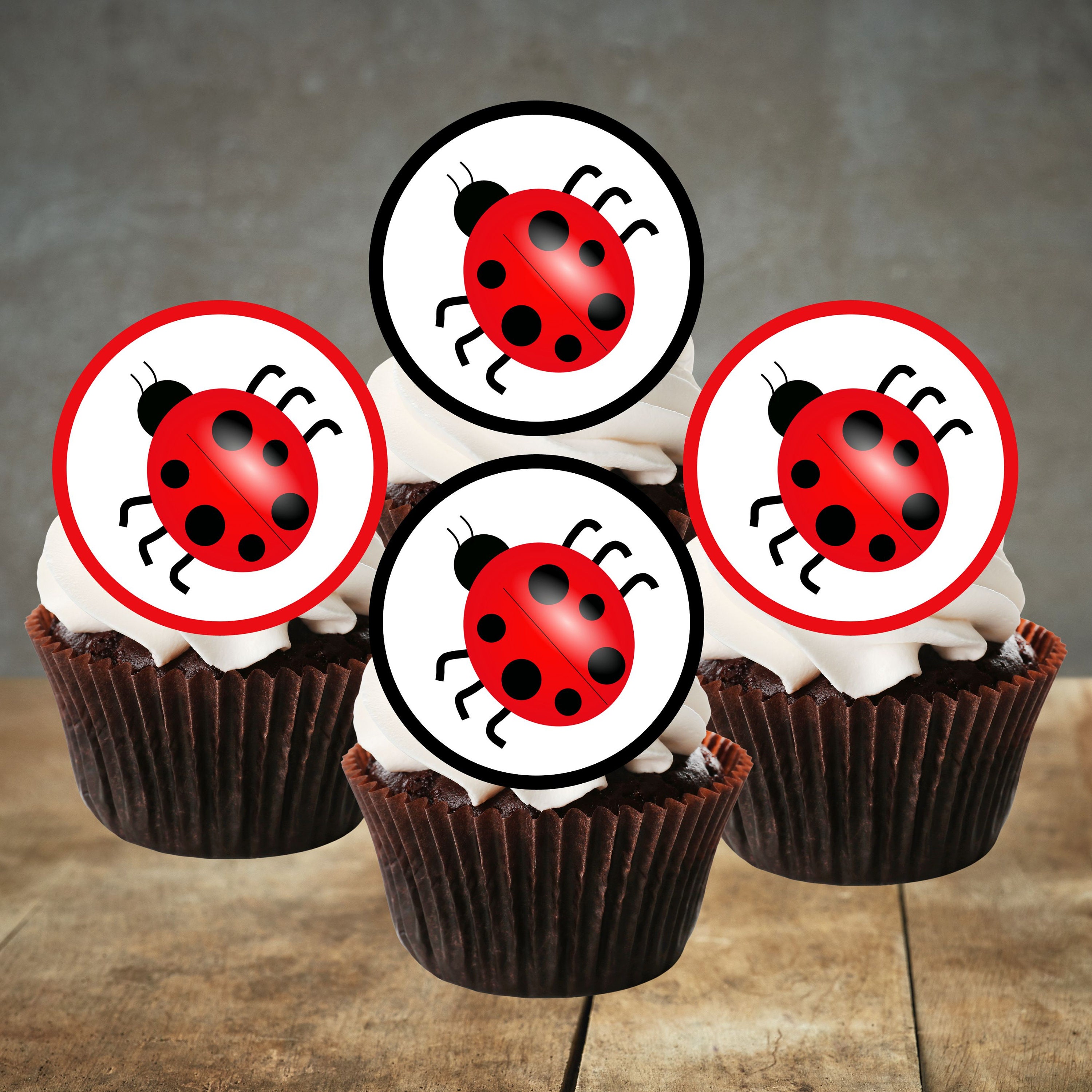 Ladybird Edible Cupcake Toppers - Minibeast + Lady Bug Cake Decorations ...