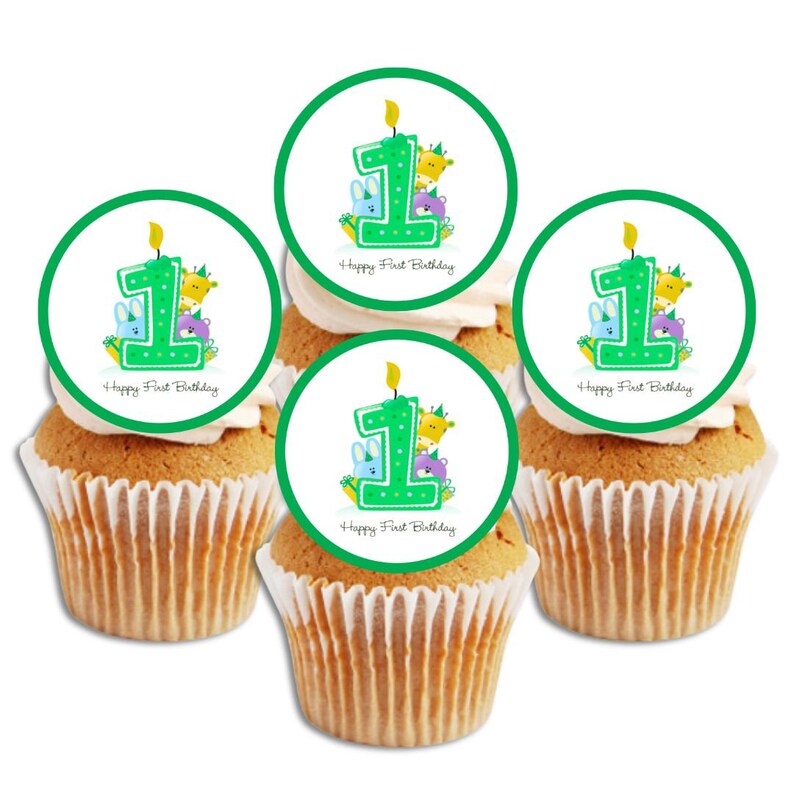 1st Birthday Edible Cupcake Toppers - Green Cake Decorations - Etsy