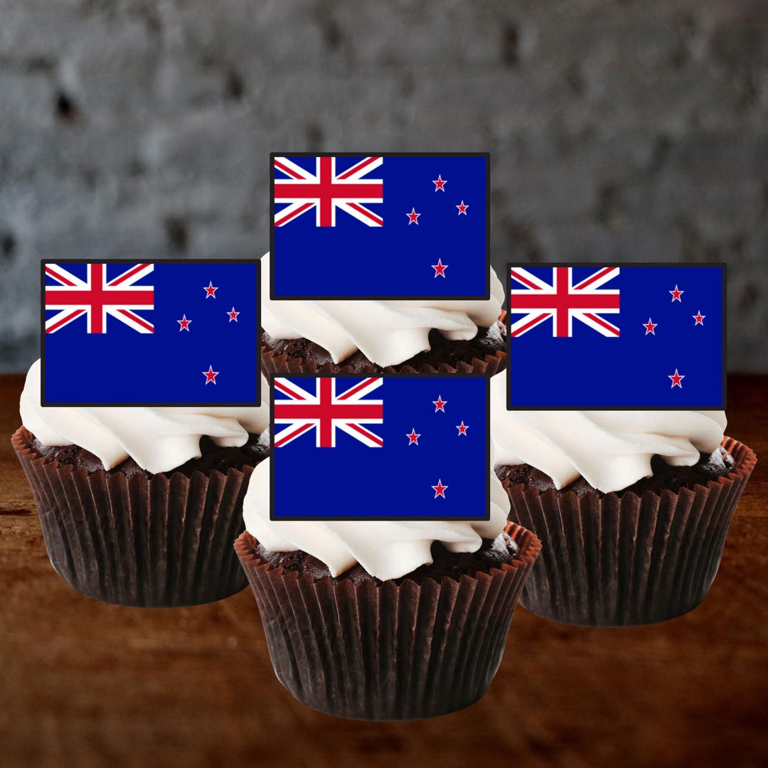 New Zealand Flag Edible Cupcake Toppers - Cookie + Cake Decorations - Etsy
