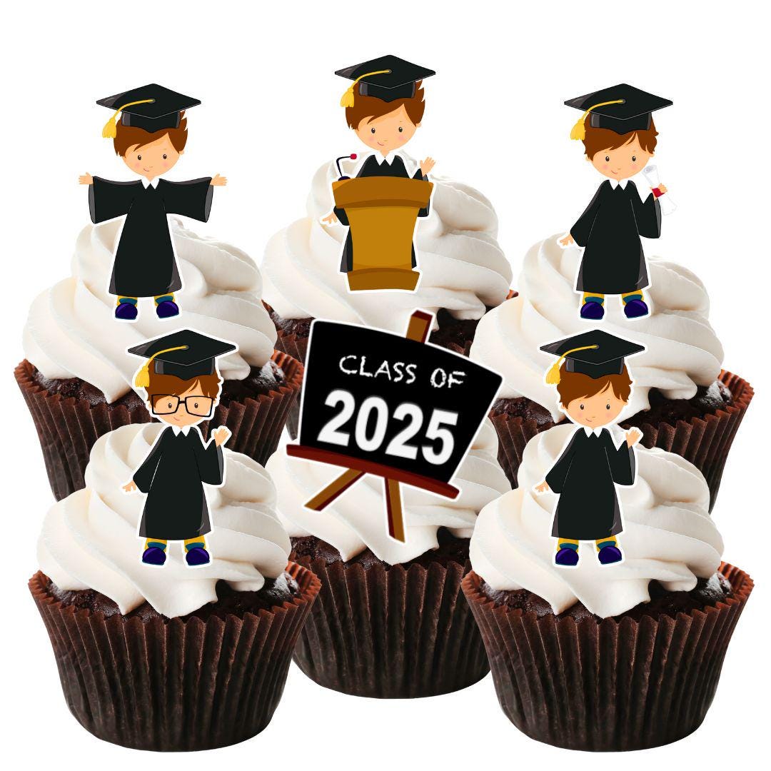 Graduation Edible Cupcake Toppers - Boy Grad Cake Decorations - Etsy