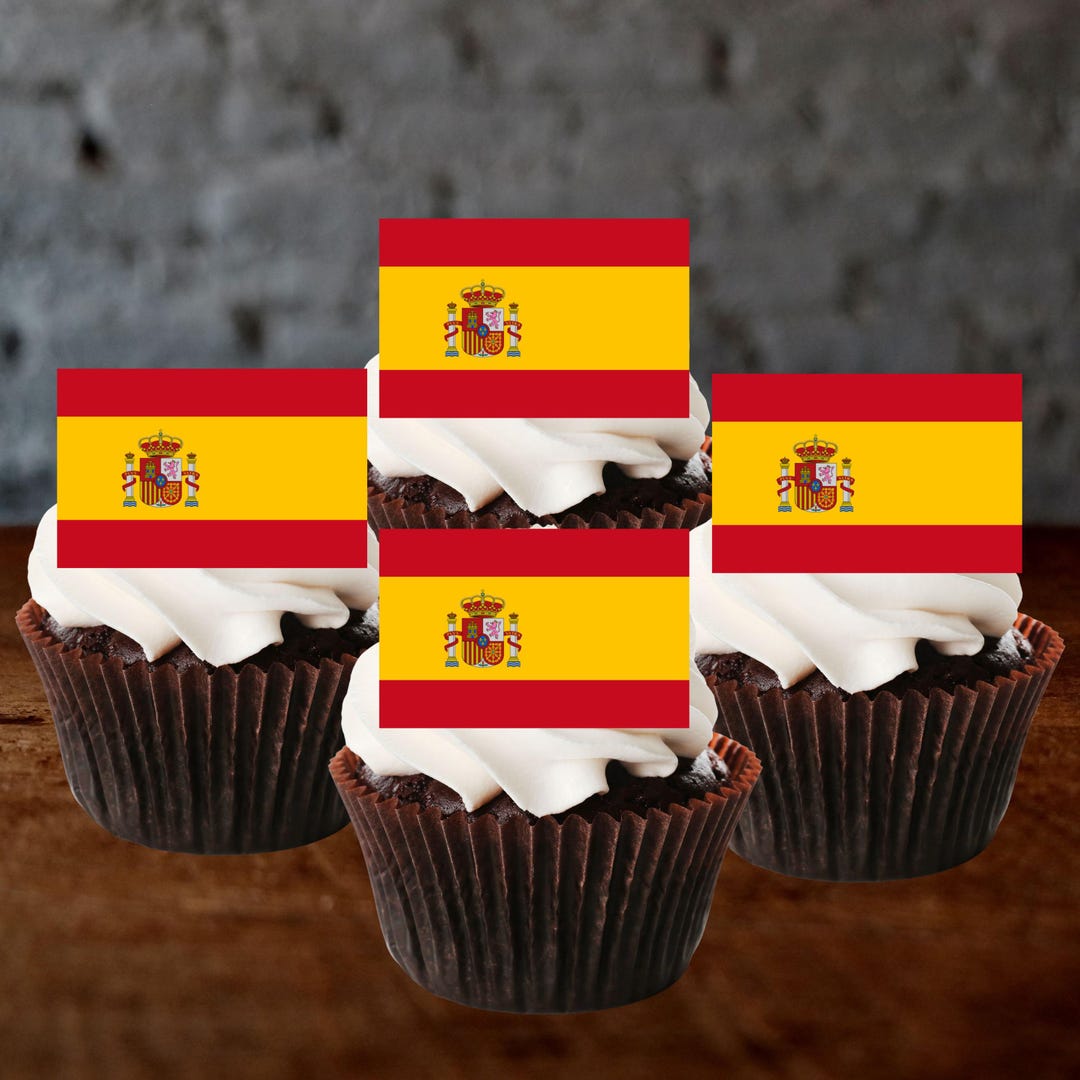 Spanish Flag Edible Cupcake Toppers - Spain Theme Cookie + Cake ...
