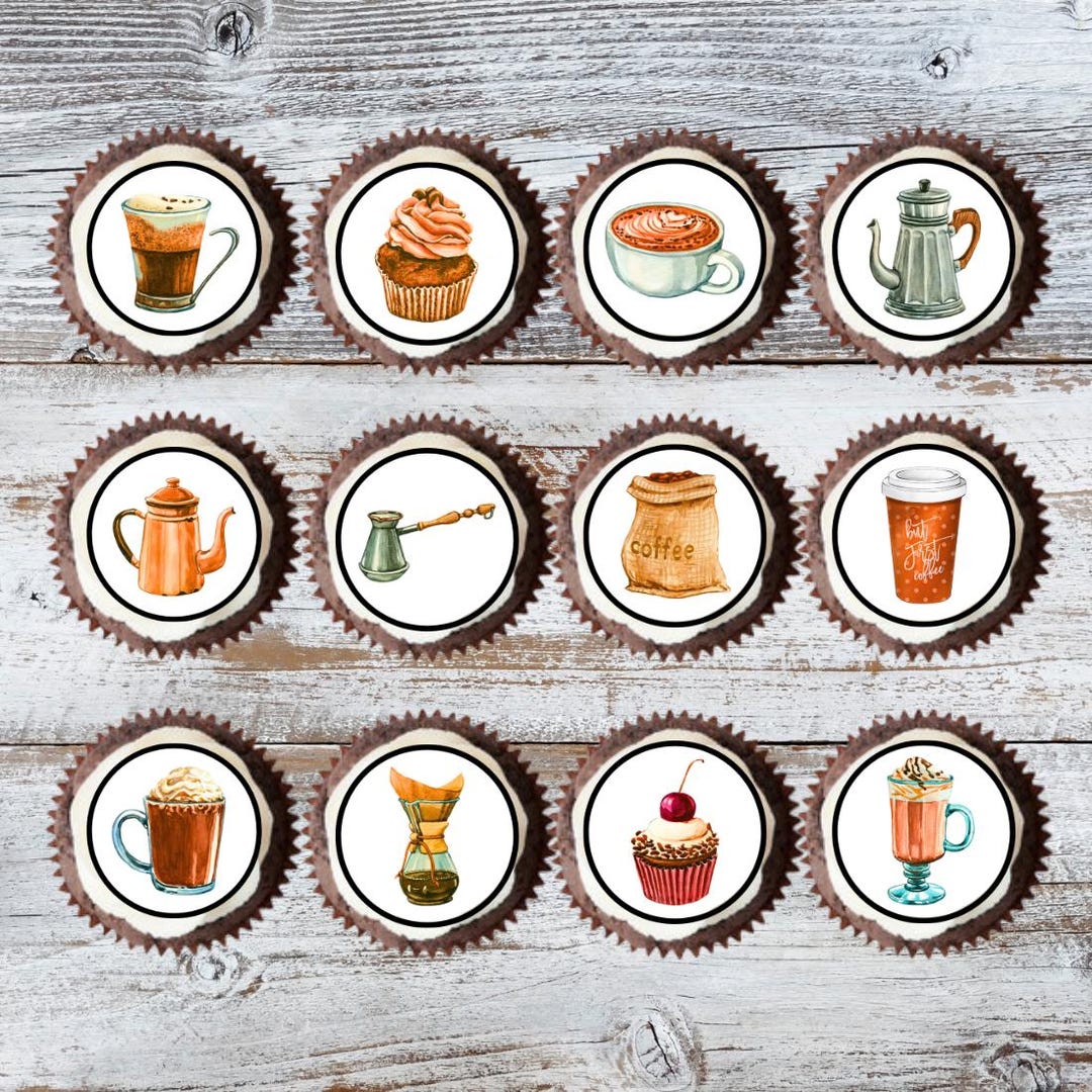 Coffee Shop Edible Cupcake Toppers - Coffee Shop Theme Cake Decorations ...