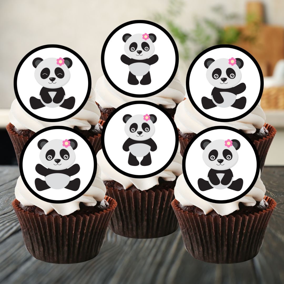 Cute Panda Edible Cupcake Toppers - Wafer Card Cake + Cookie ...