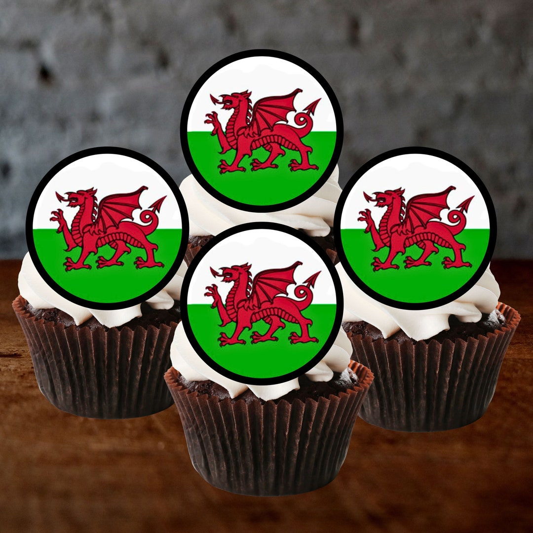 Wales Flag Round Cupcake Toppers - Edible Welsh Flag Cupcake ...