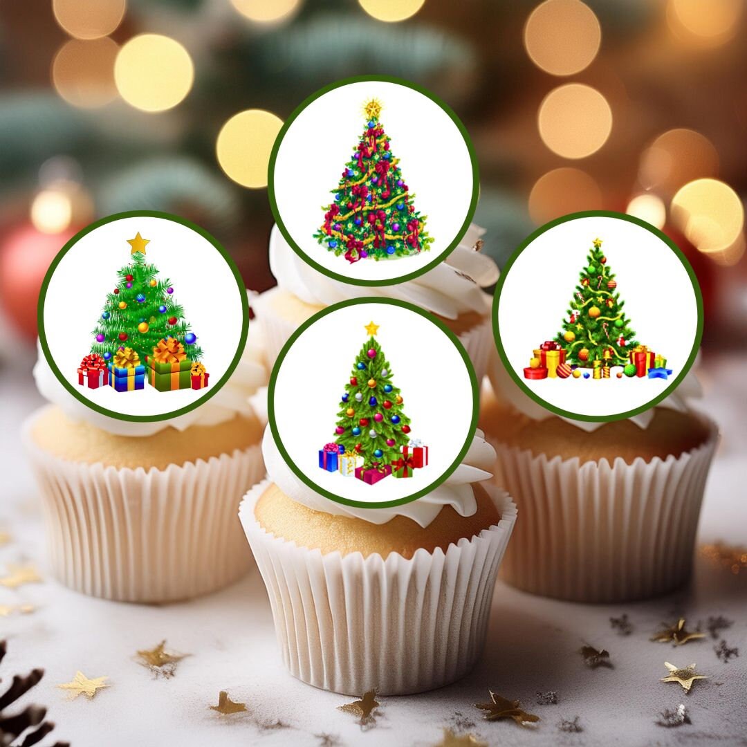 Christmas Tree Edible Cupcake Toppers - Wafer Card Cake Decorations #2 ...