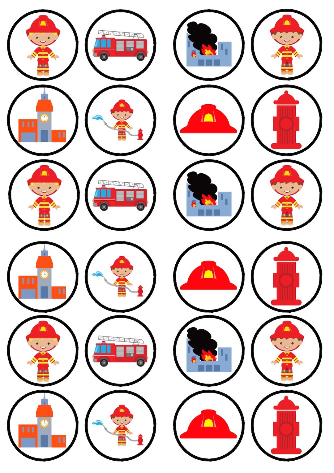 24 Fire Engine Edible Cupcake Toppers PRECUT Optional Fire Service ...