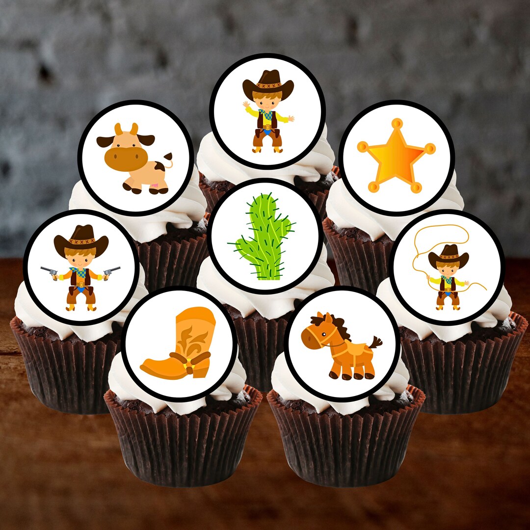 Cowboy Edible Cupcake Toppers PRECUT Optional Cowgirl Birthday Party ...