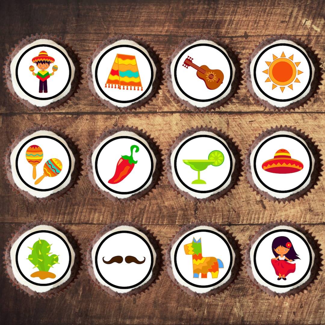 Mexican Theme Edible Cupcake Toppers PRECUT Optional Mexico Cupcake ...