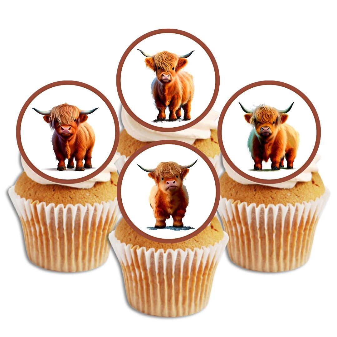 Highland Cow Edible Cupcake Toppers - Scottish Theme Cake Decorations ...