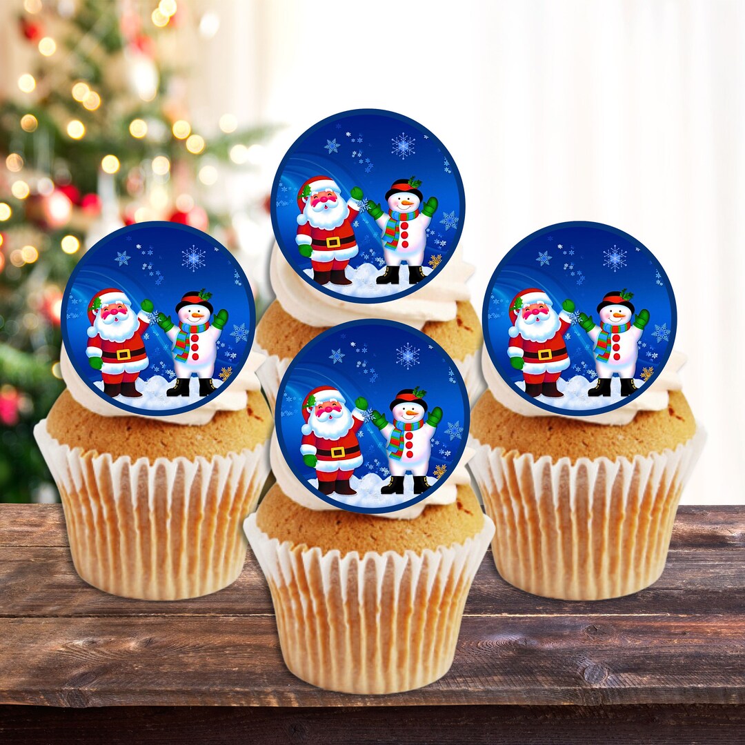 Santa + Snowman Edible Cupcake Toppers - Festive Wafer Card Cake ...