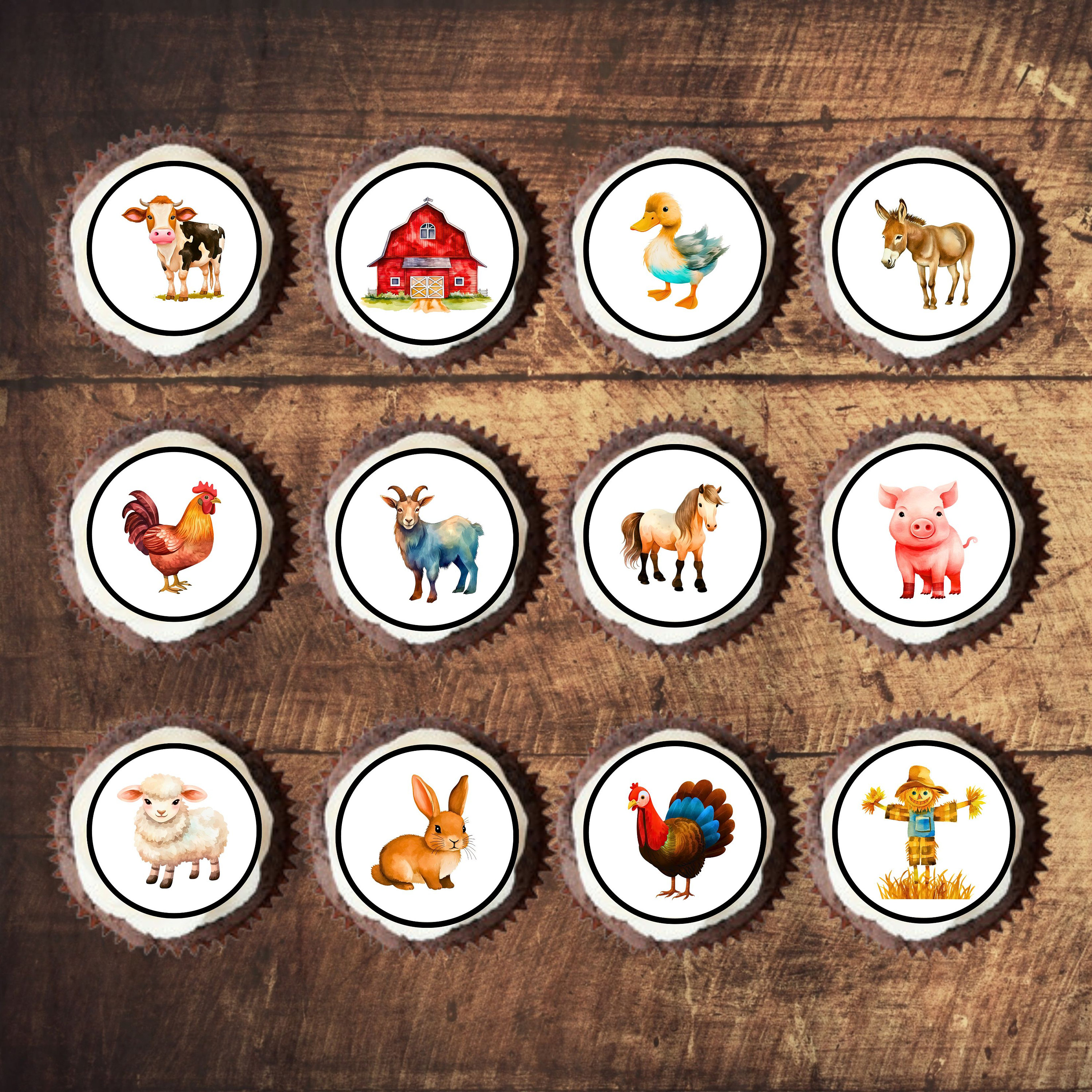 Farm Animals Edible Cupcake Toppers - Barnyard Theme Cake Decorations ...