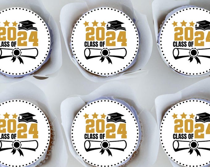 Class of 2024 Edible Cupcake Toppers Graduation Party Disc Shaped ...