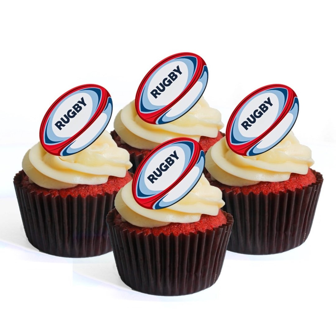 Edible Rugby Ball Cupcake Toppers PRECUT Optional Rugby - Etsy