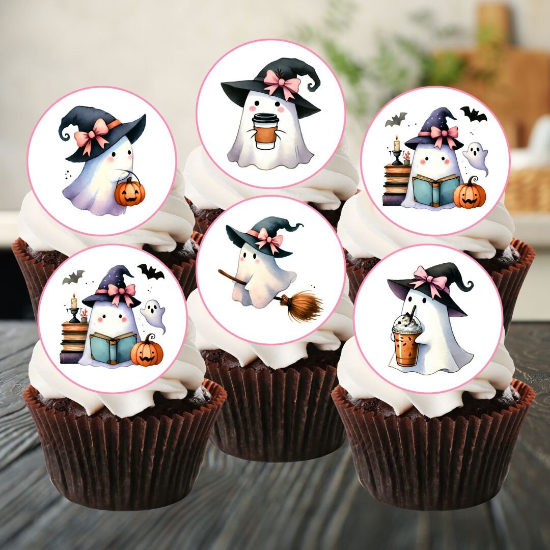 Coquette Ghost Edible Cupcake Toppers - Wafer Card Disc Cake ...