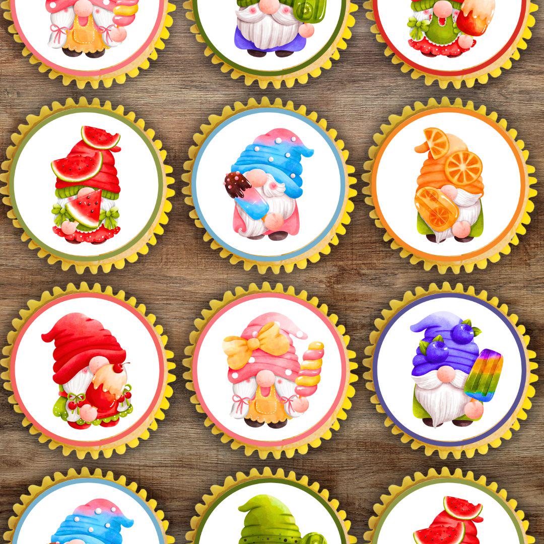 Summer Gnomes Edible Cupcake Toppers - Ice Cream Theme Cake + Cookies ...