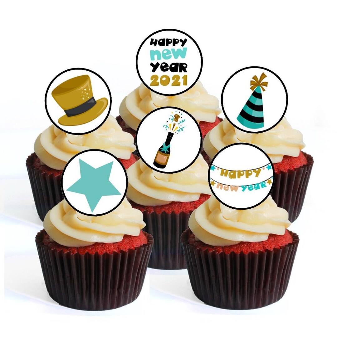 Happy New Year Edible Cupcake Toppers - Hogmanay Theme Cake Decorations ...