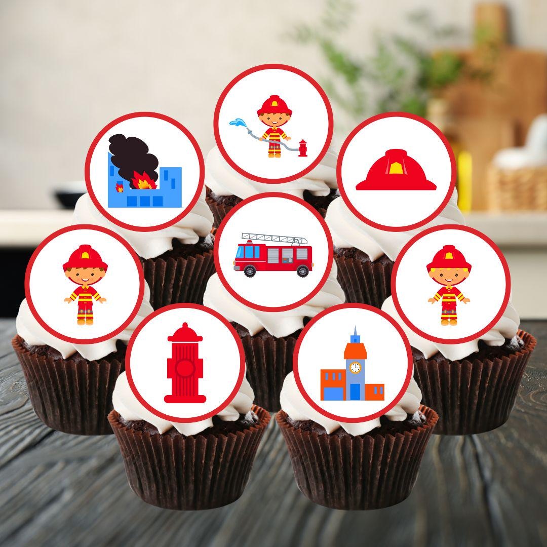 Fire Engine Edible Cupcake Toppers - Fire Service Theme Cake ...