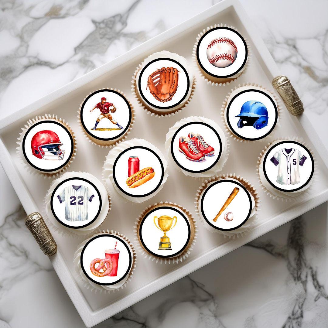 Baseball Theme Edible Cupcake Toppers - Sports Party Cake Decorations ...