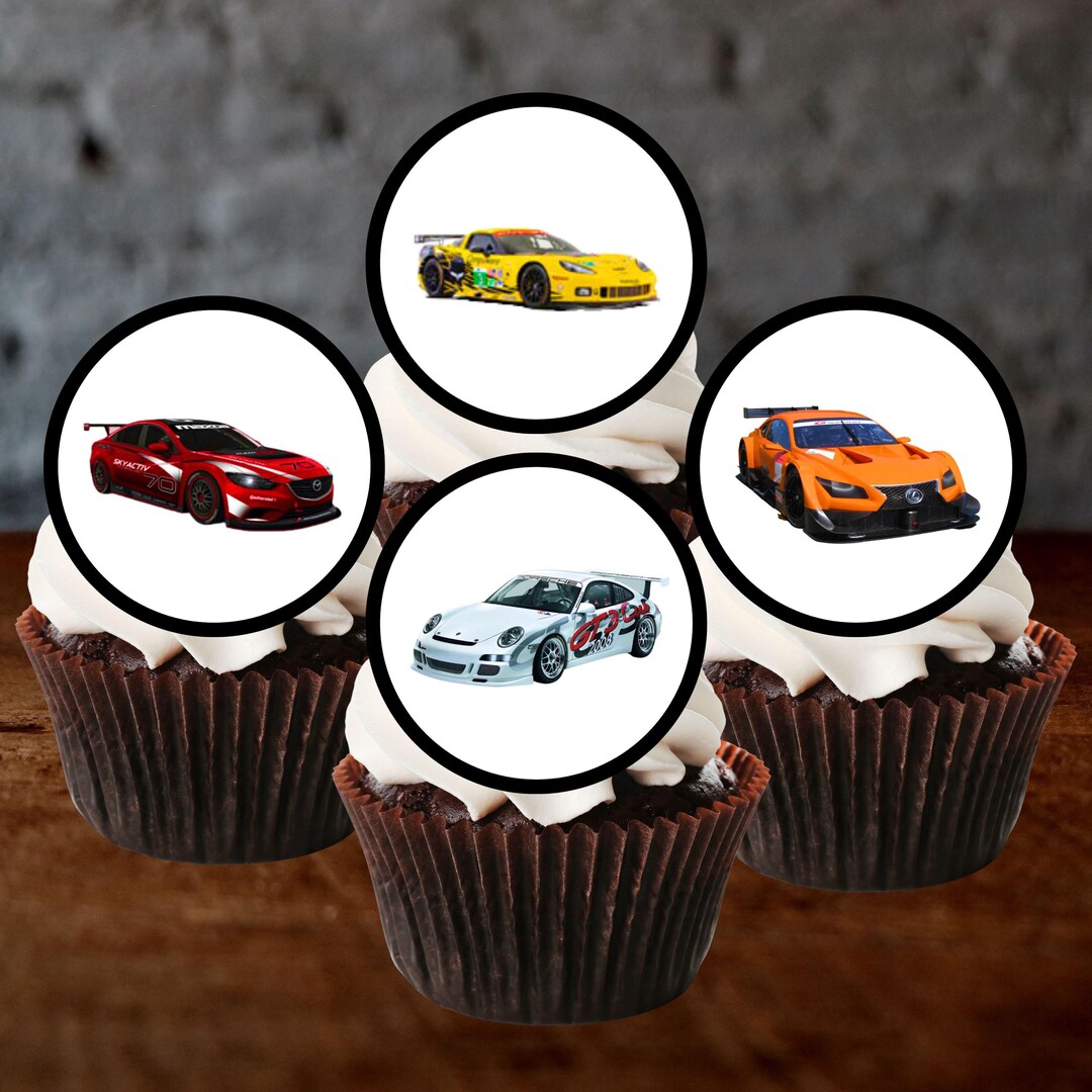 Racing Cars Edible Cupcake Toppers - Cartheme Cake Decorations #1 - Etsy