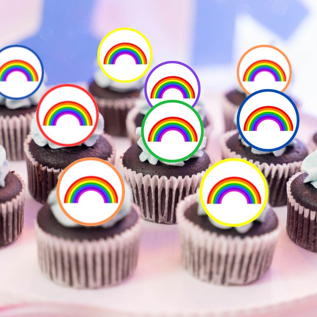 Rainbow Pride Edible Cupcake Toppers - Colourful Theme Cookie + Cake ...
