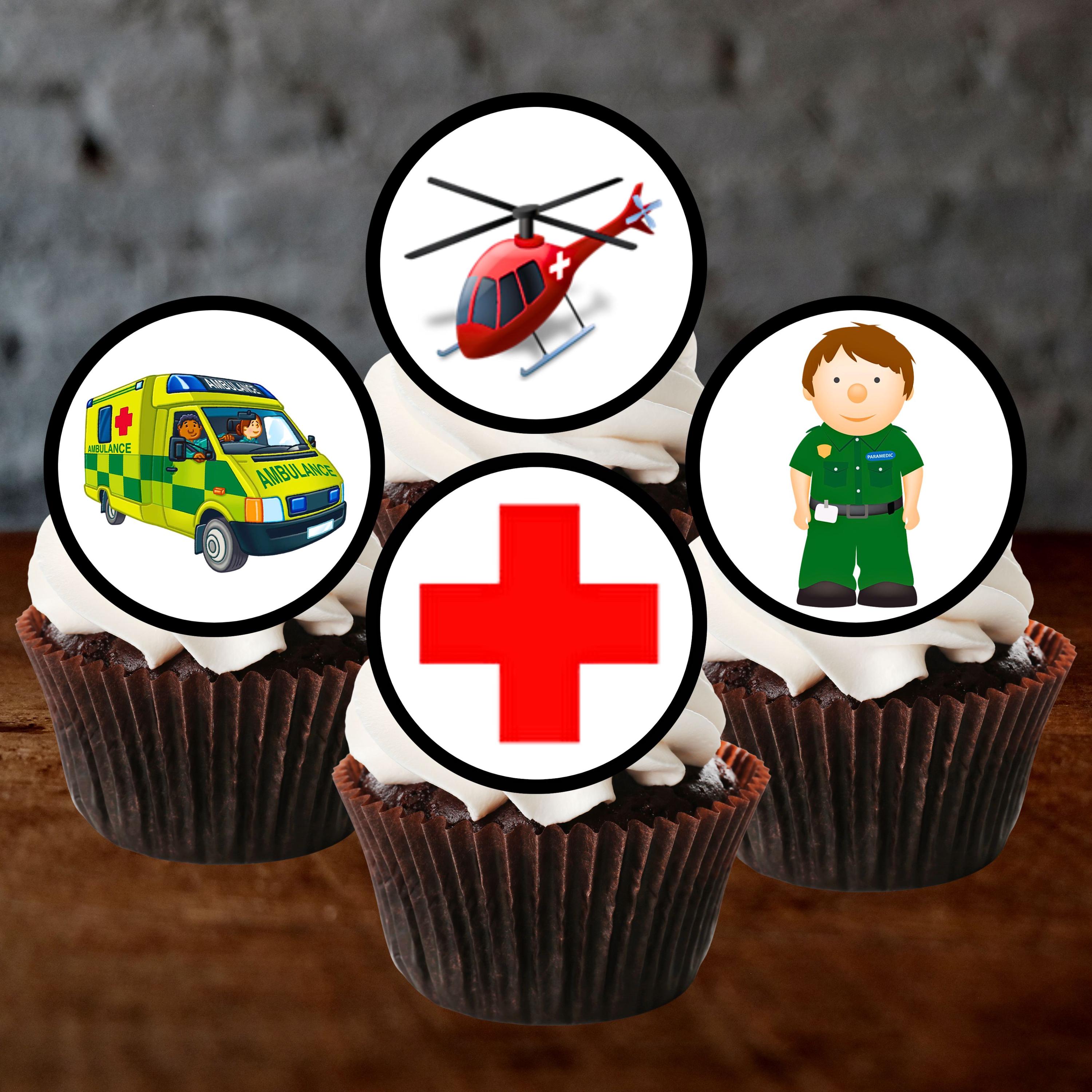 Ambulance Theme Edible Cupcake Toppers - Medial + Hospital Theme Cookie ...