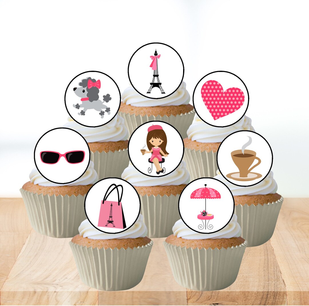 Paris Theme Edible Cupcake Toppers - French Theme Cake + Cookie ...