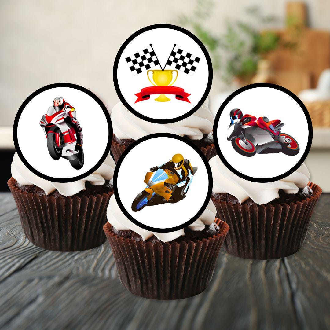 Motorbike Racing Edible Cupcake Toppers Sports Theme Wafer Card Cake ...