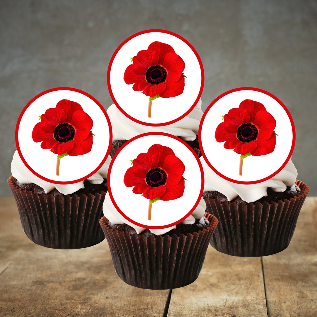Poppy Flower Edible Cupcake Toppers - Floral Cake Decorations - Etsy
