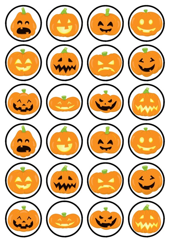 24 Halloween Pumpkins Theme Edible Cupcake Toppers PRECUT - Etsy
