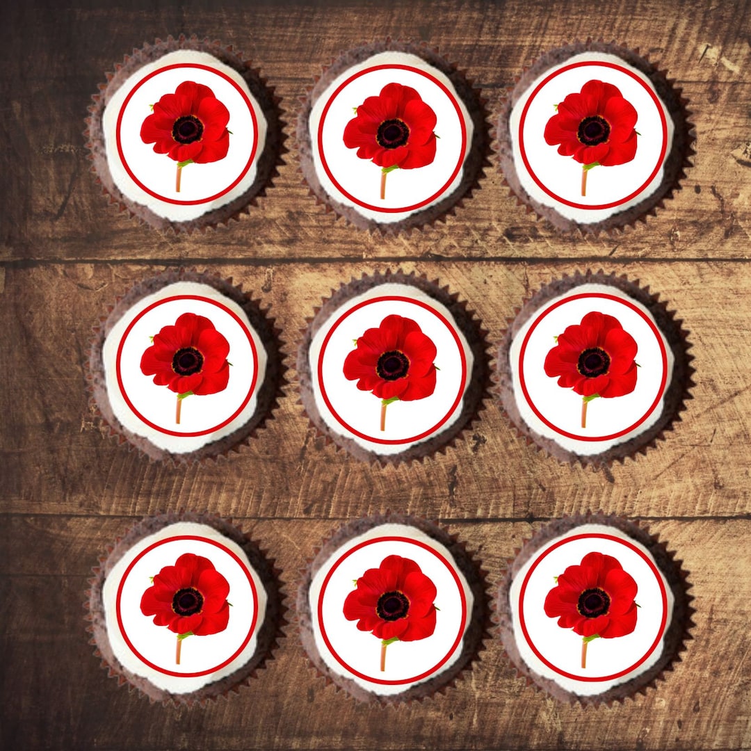 48 Poppy Cupcake Toppers PRECUT Optional, Poppy Flowers Edible Mini ...
