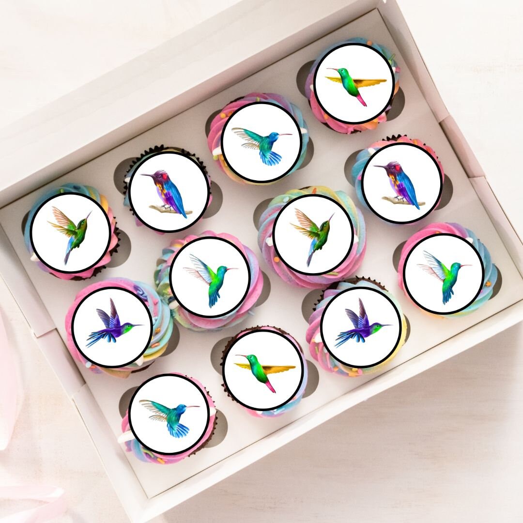 Hummingbird Edible Cupcake Toppers - Bird Theme Wafer Cake Decorations ...