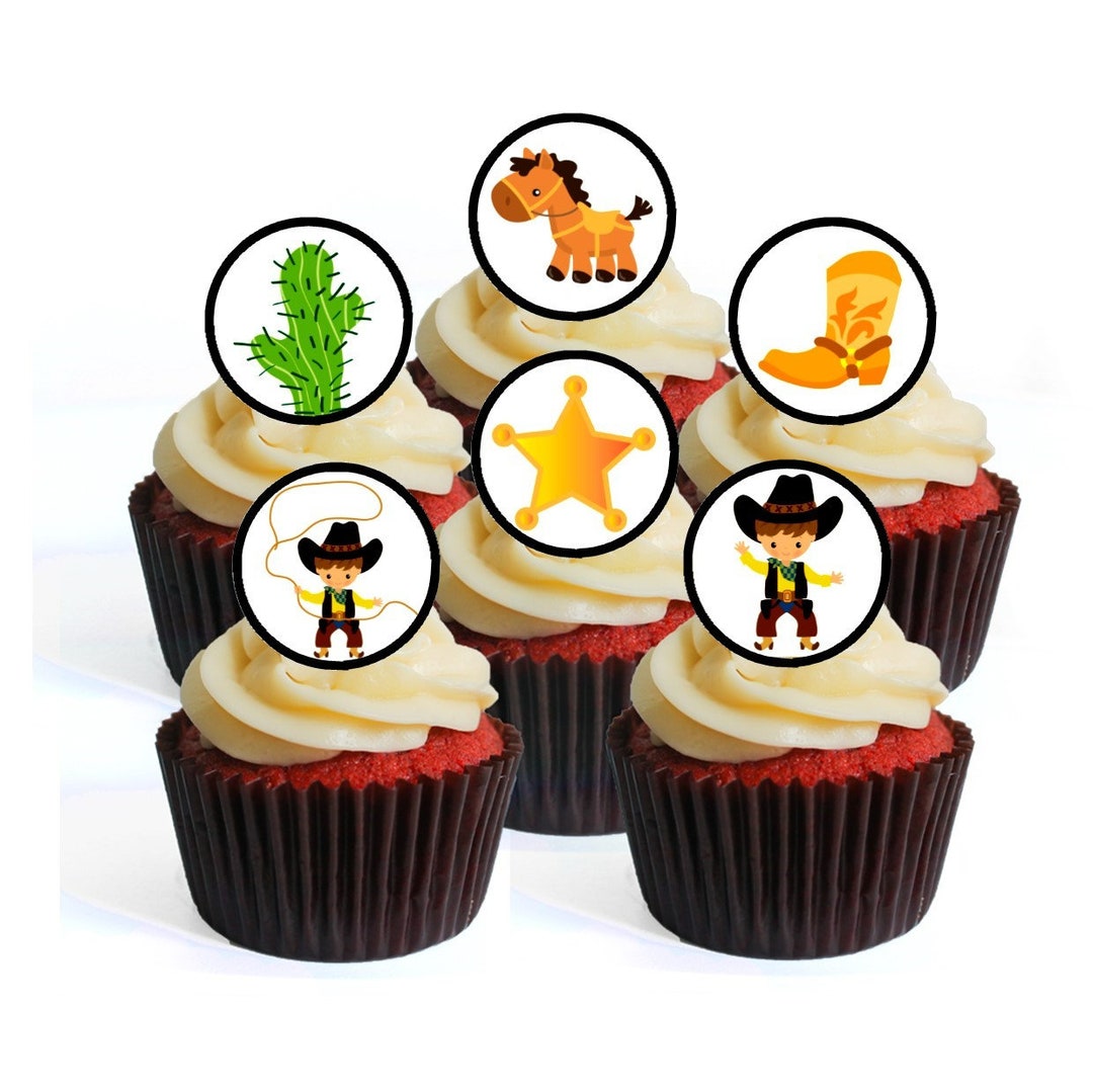 24 Cowboy Theme Edible Cupcake Toppers PRECUT Optional - Etsy