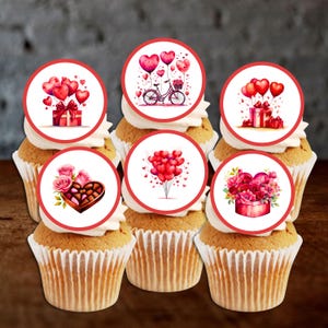 Red Valentines Day Cupcake Toppers - Love You Edible Cake Decorations ...