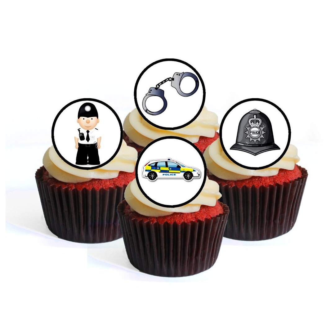 24 Police Edible Cupcake Toppers PRECUT Optional Police Officer Theme ...