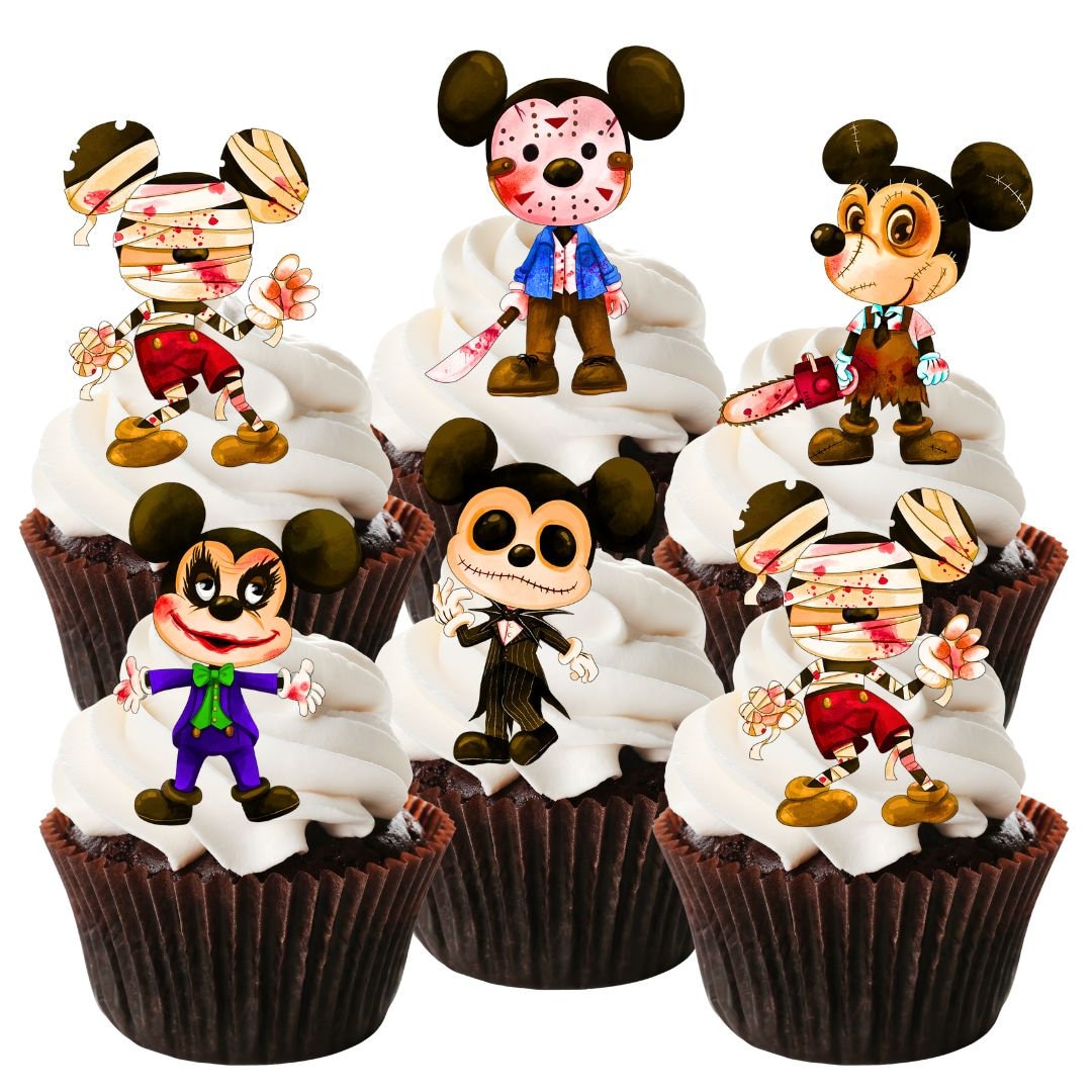 Horror Mouse Edible Cupcake Toppers - Spooky Mickey Theme Wafer Cake ...