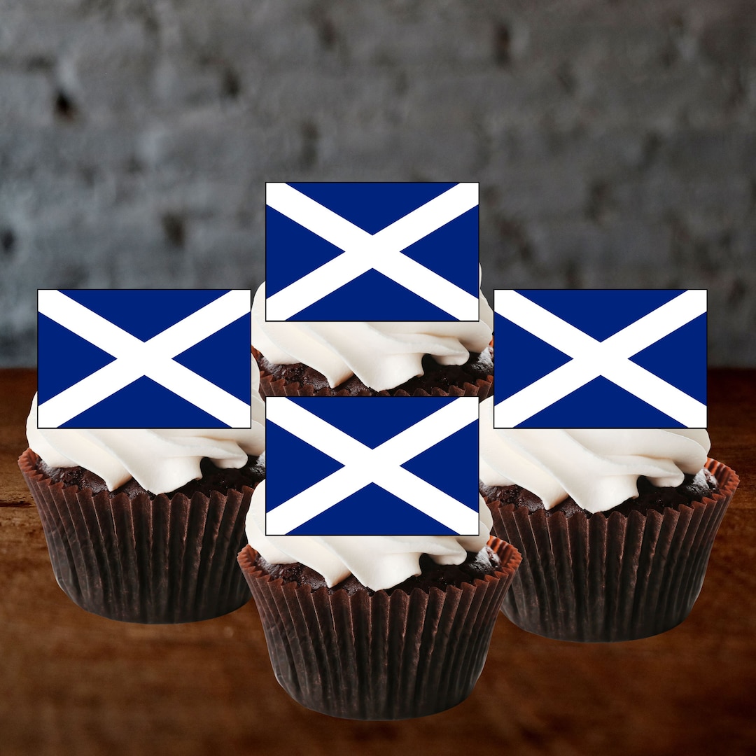 Edible Scottish Flag Cupcake Toppers PRECUT Optional Scotland Flag, Six ...