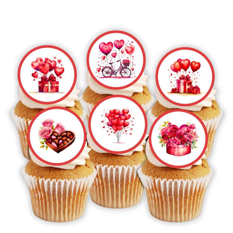 Red Valentines Day Cupcake Toppers - Love You Edible Cake Decorations ...