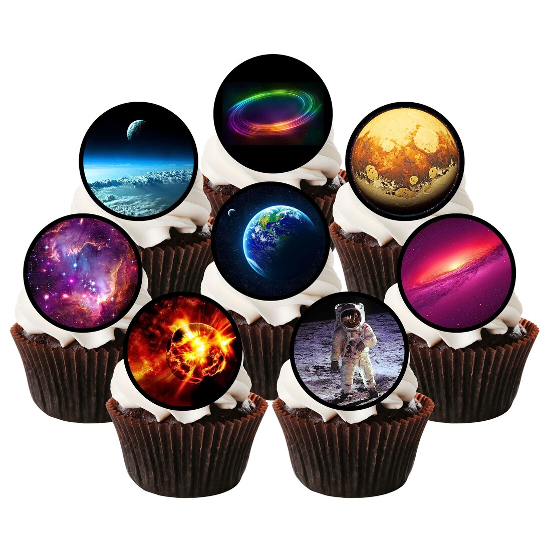 Space Edible Cupcake Toppers - Planets Theme Cake + Cookie Decorations ...