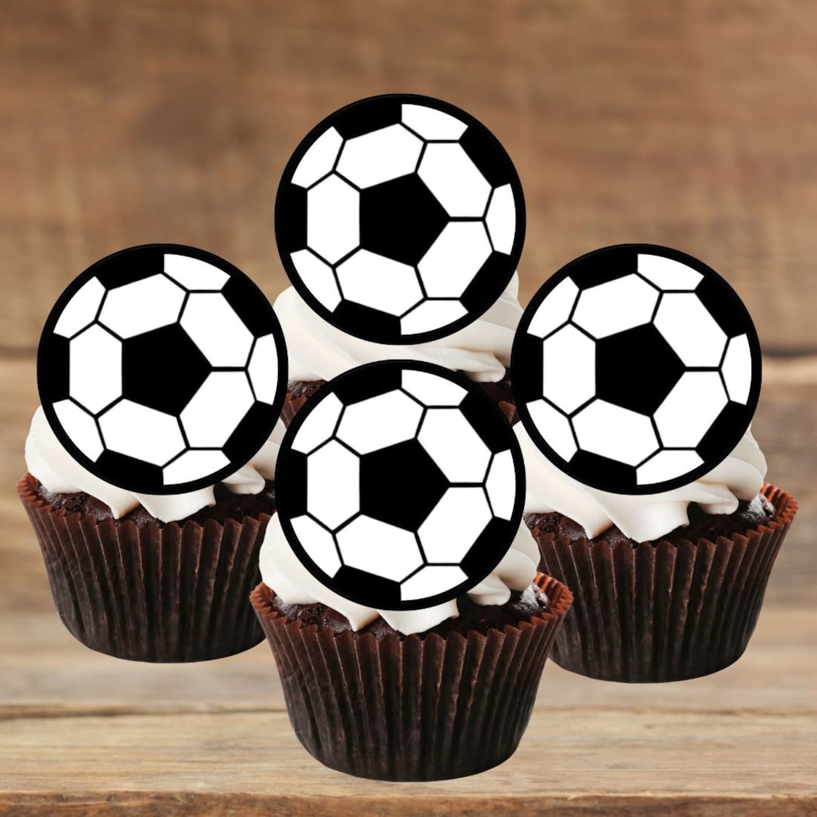 Football Edible Cupcake Toppers - Soccer Ball Cake + Cookie Decorations ...
