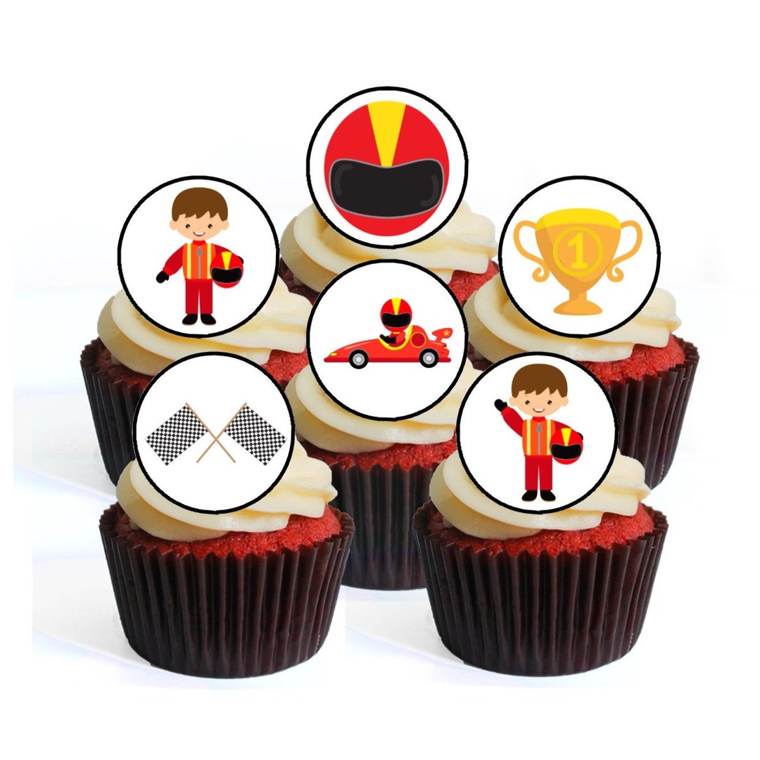 24 Race Cars Edible Cupcake Toppers PRECUT Optional Car Racing Theme 2 ...