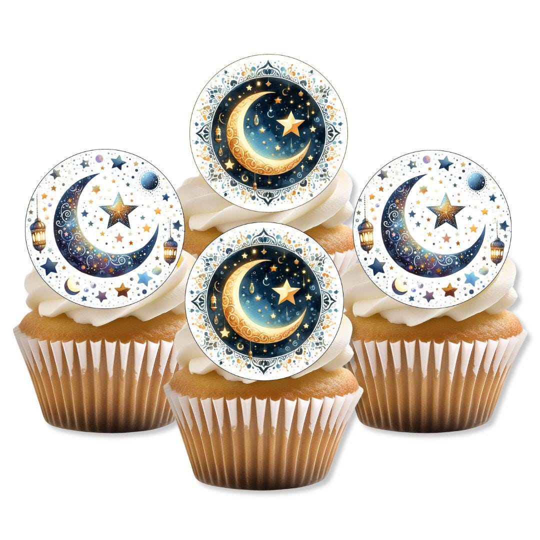 Eid Moon Edible Cupcake Toppers Crescent Star Islamic Wafer Cake ...