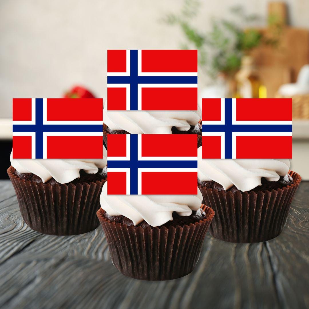 Norway Flag Edible Cupcake Toppers - Norwegian Theme Wafer Card Cookie ...