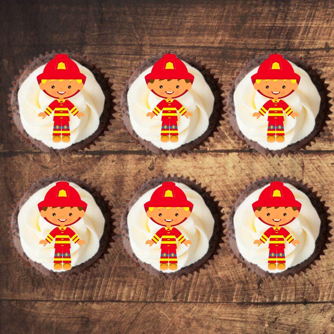 Firefighter Theme Edible Cupcake Toppers - Fire Service Cookie + Cake ...