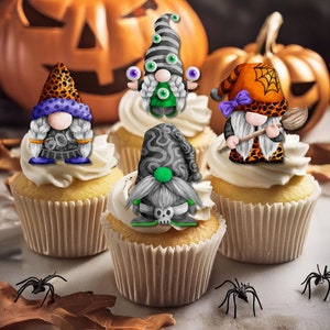 Halloween Gnomes Edible Cupcake Toppers Autumn Theme Cake Decorations ...