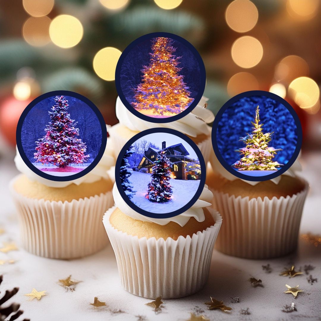 Christmas Tree Edible Cupcake Toppers - Wafer Card Festive Cake ...