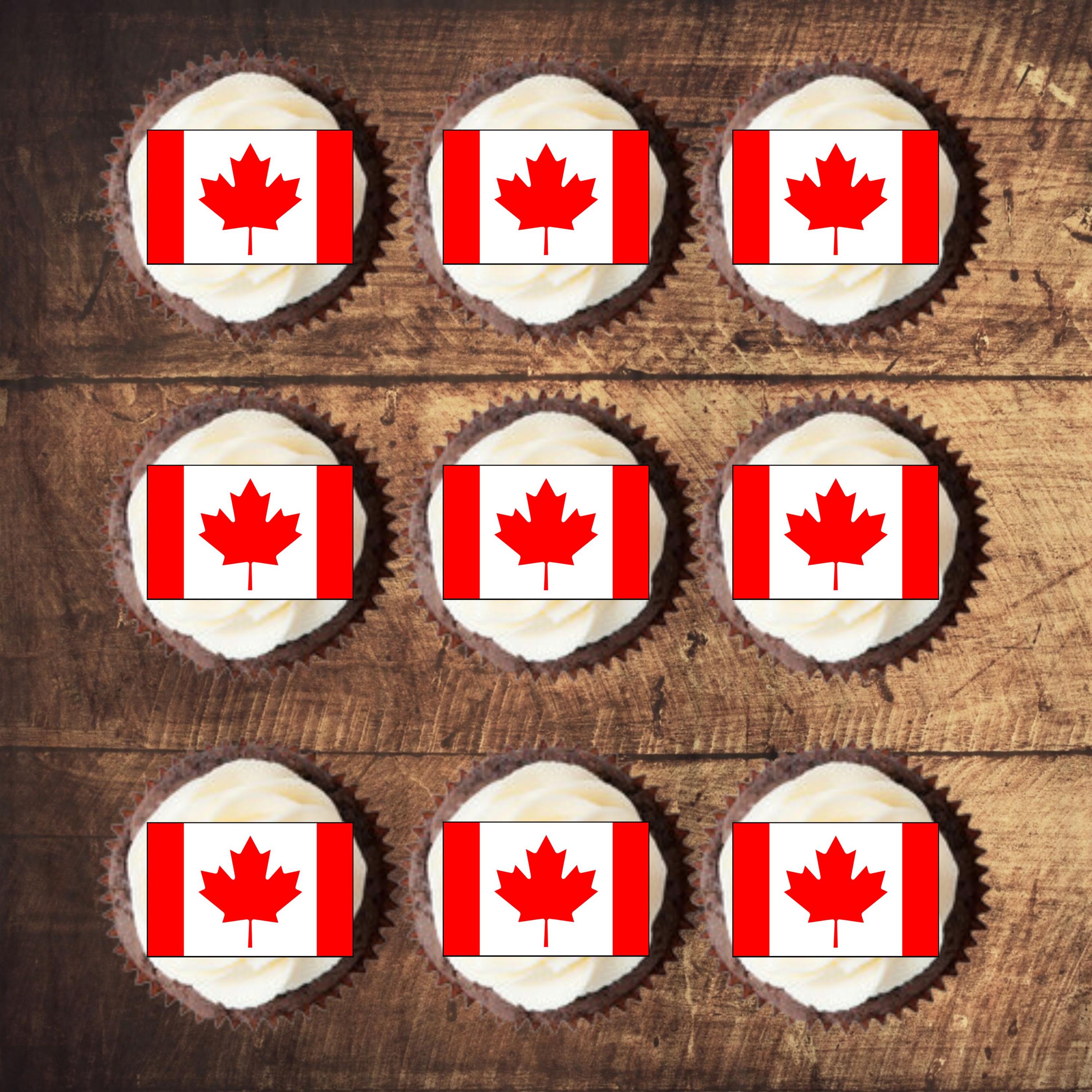 Canadian Flag Edible Cupcake Toppers - Wafer Card Disc Cake Decorations ...