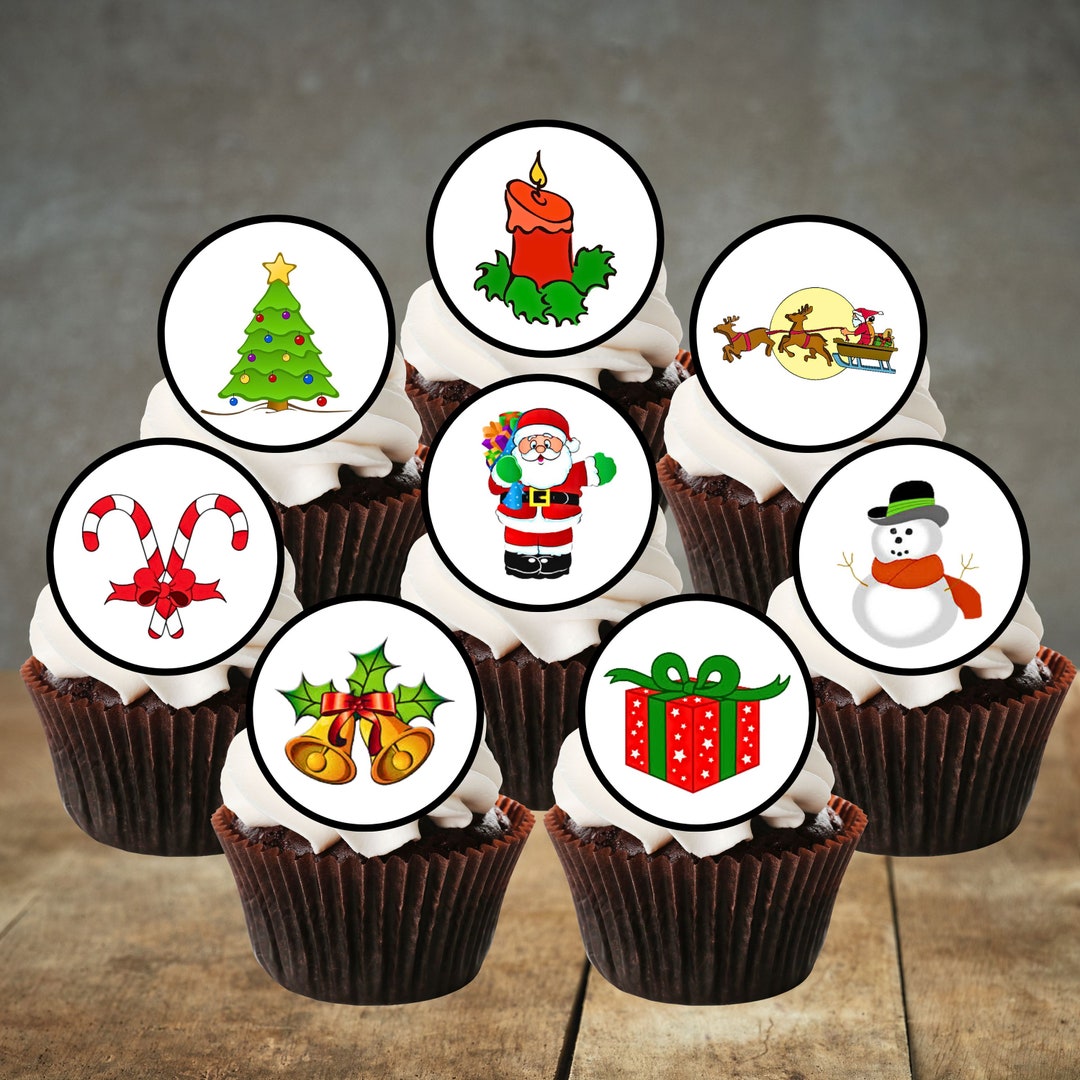 Christmas Edible Cupcake Toppers - Festive Cake Decorations - Mix #1 - Etsy